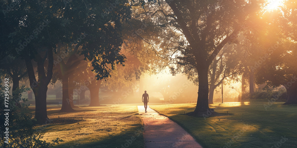 morning in the park, A image of someone going for a morning jog in the ...