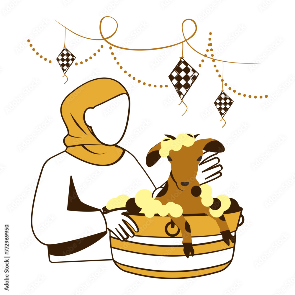 Girl Giving Bath to Goat Before Sacrifice Day Concept, Indian Muslim ...