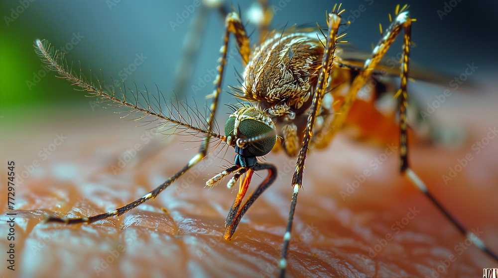 Insect illustration, mosquito bites a person, dangerous insects of the ...