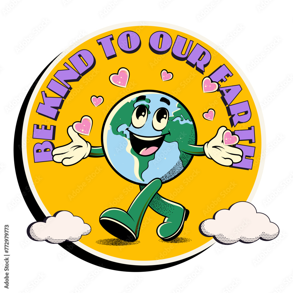 Stickers in trendy retro style. Eco world concept. World Environment ...