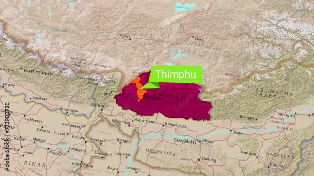 map of Thimphu, the capital of Bhutan.Zooming In: Exploring the Details ...