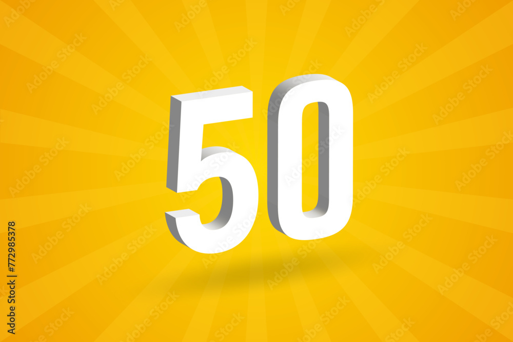 3D 50 number font alphabet. White 3D Number 50 with yellow background ...