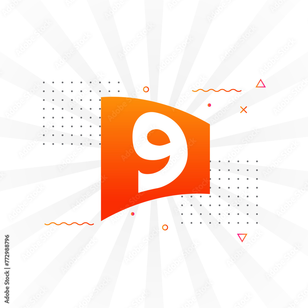 9 number vector font alphabet. Number 9 with decorative element stock ...