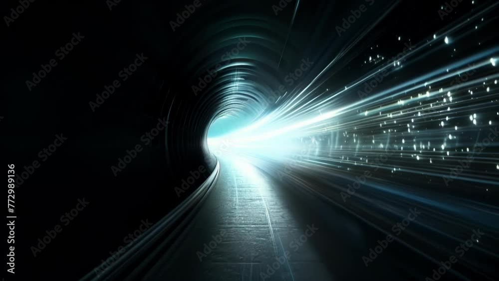 A streak of light emerges from a dark tunnel revealing the intricate ...