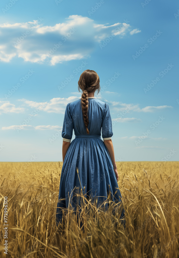 Beauty historical Early american pioneer brunette woman with braids and ...
