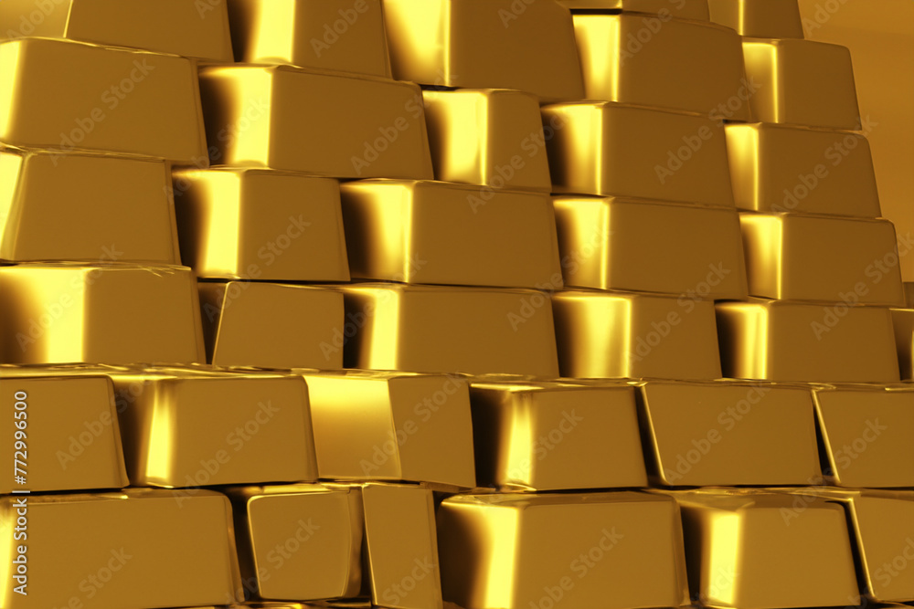 gold bars. a large number of gold bars stand in a row, close-up, gold ...