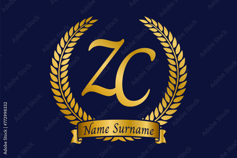 Initial letter Z and C, ZC monogram logo design with laurel wreath ...