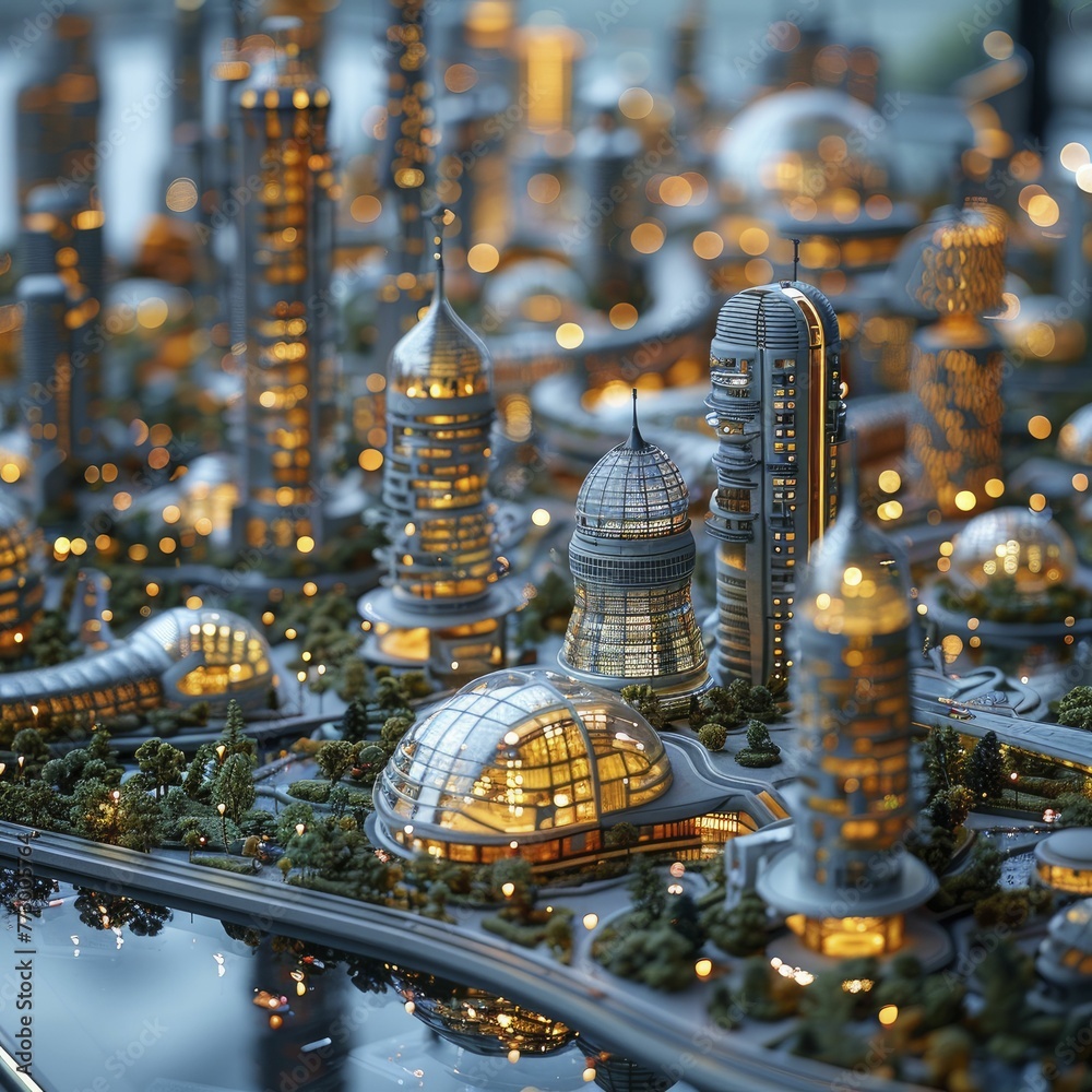 Explore a futuristic city design through a detailed scale model ...