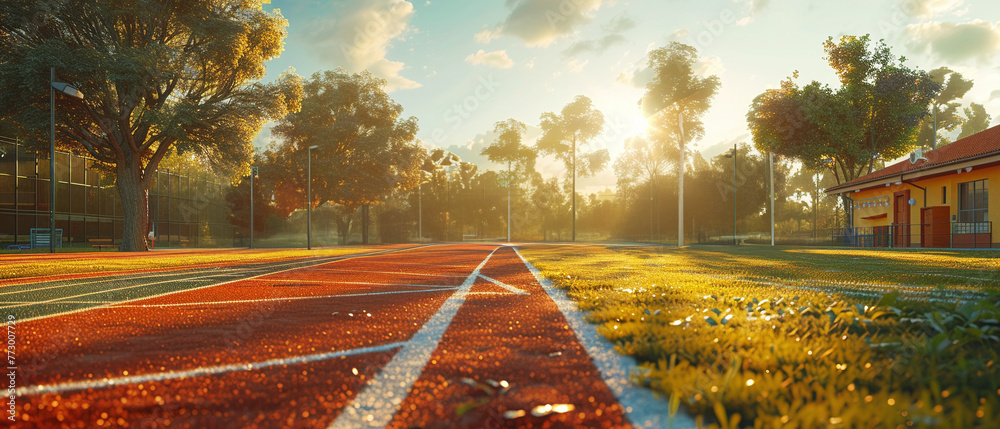 3D animation of a school sports field, with students actively engaging ...