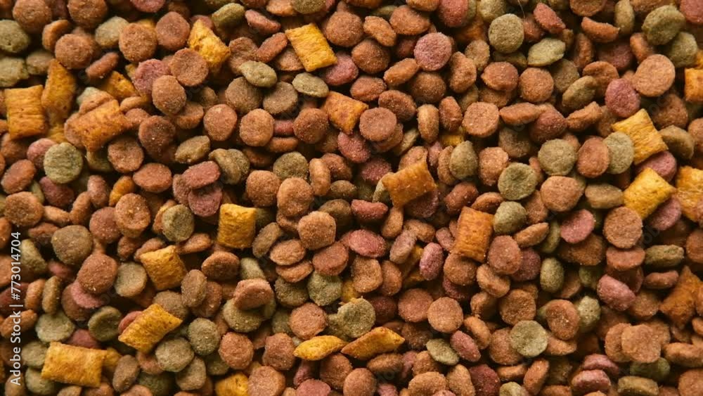 Vidéo Stock Pet Food Texture. Lot of Dry Granules of Crunchy Dog or Cat ...