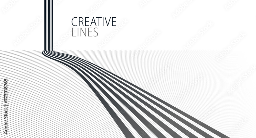 Future lines in 3D perspective vector abstract background, black and ...