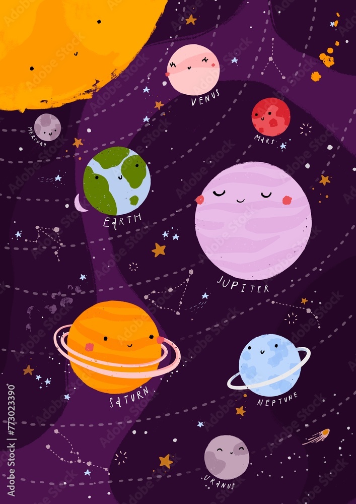 solar system poster for kids Stock Illustration | Adobe Stock