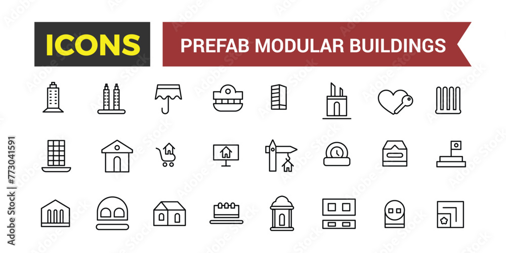 Prefab Modular Buildings Icons Set, Set Of Prefabricated Shipping ...