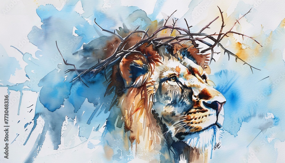 Lion of Judah - A painting of a lion with a crown of thorns ...
