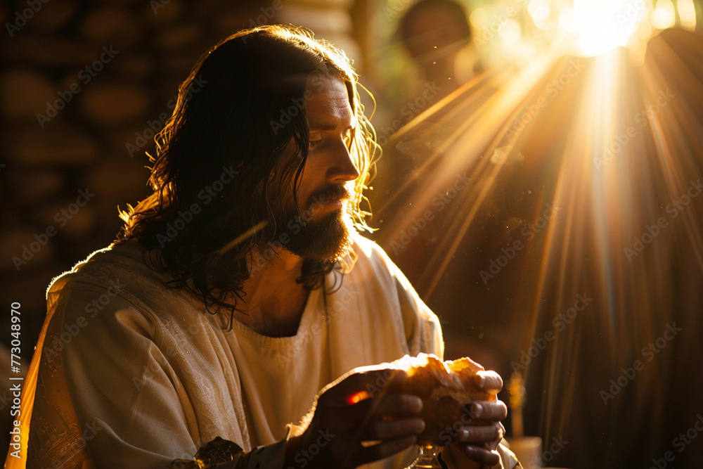 peaceful photo of the sacramental moment of Jesus Christ holding the ...