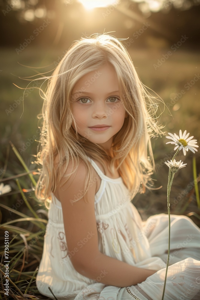 A high-definition photograph of a 10-year-old blonde girl with an oval ...