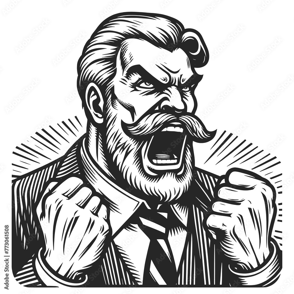 angry man boss shouting yelling, with a strong expression and detailed ...