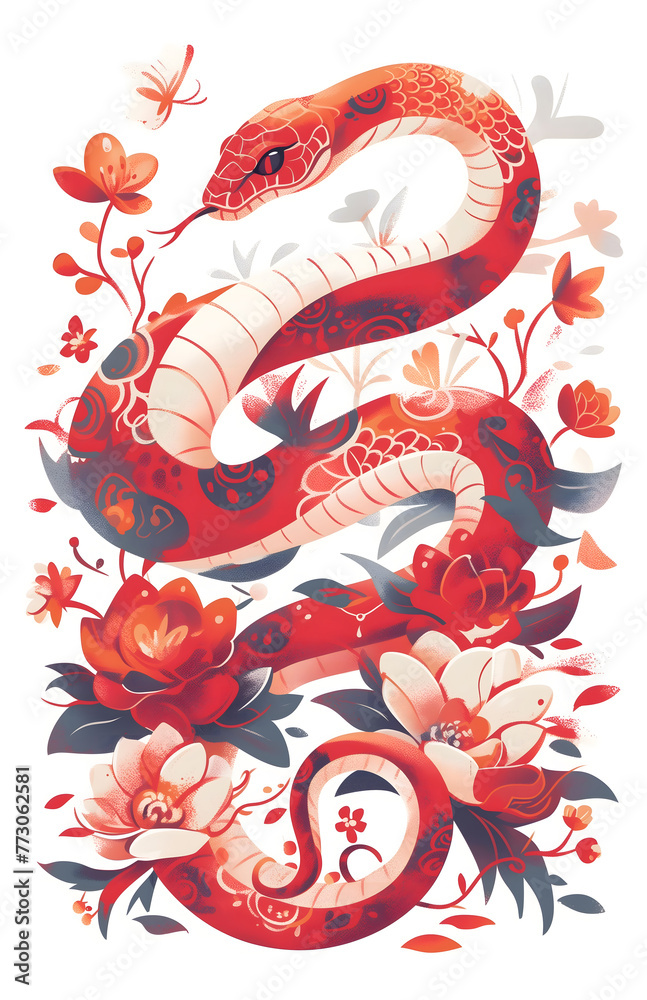 Beautiful Snake illustration for Chinese New Year 2025. Elegant snake ...