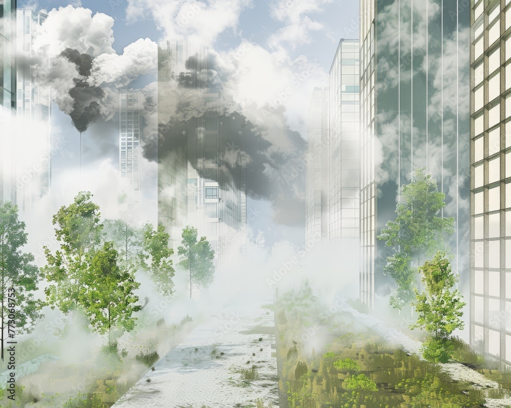 A visualization of polluted air transforming into clean air as it ...