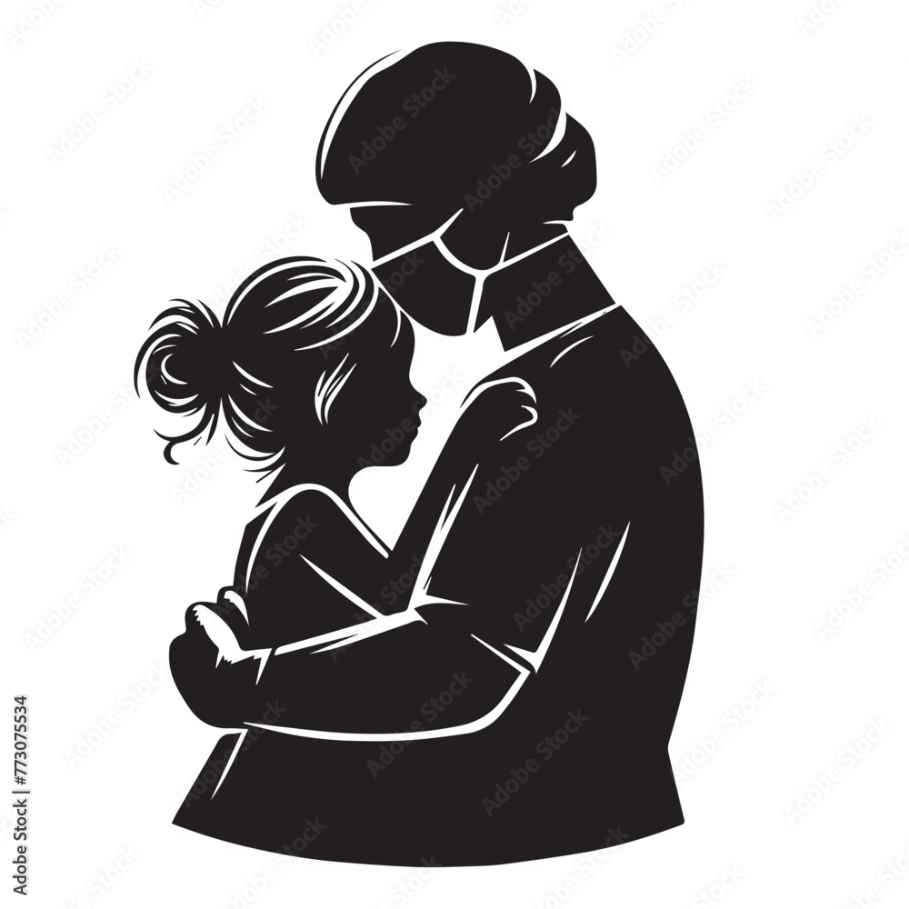 Hugging little girl before surgery silhouette image ,Hugging little ...