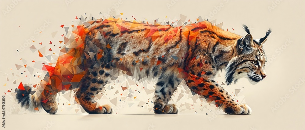 Infuse creativity into a side view graphic of a lynx by incorporating ...
