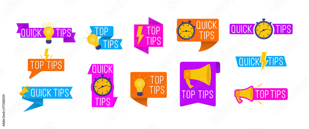 Quick tips shapes. Black - yellow speech bubble on white background ... Quick tips shapes. Black - yellow speech bubble on white background ...
