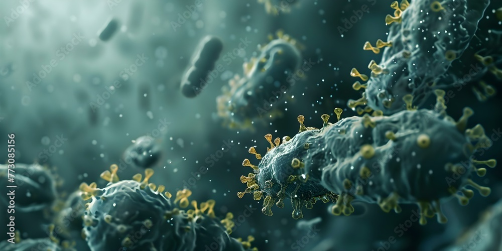 Electron microscope image of virus molecules in human body highlighting ...