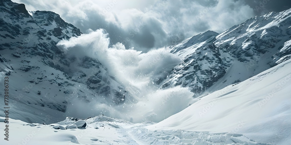 Avalanche: Snowy Mountain Slope Danger and Impact. Concept Avalanche ...