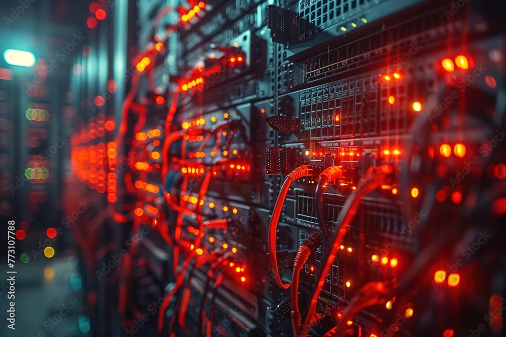 Internet cables and wires in server room, cable management Stock Photo ...