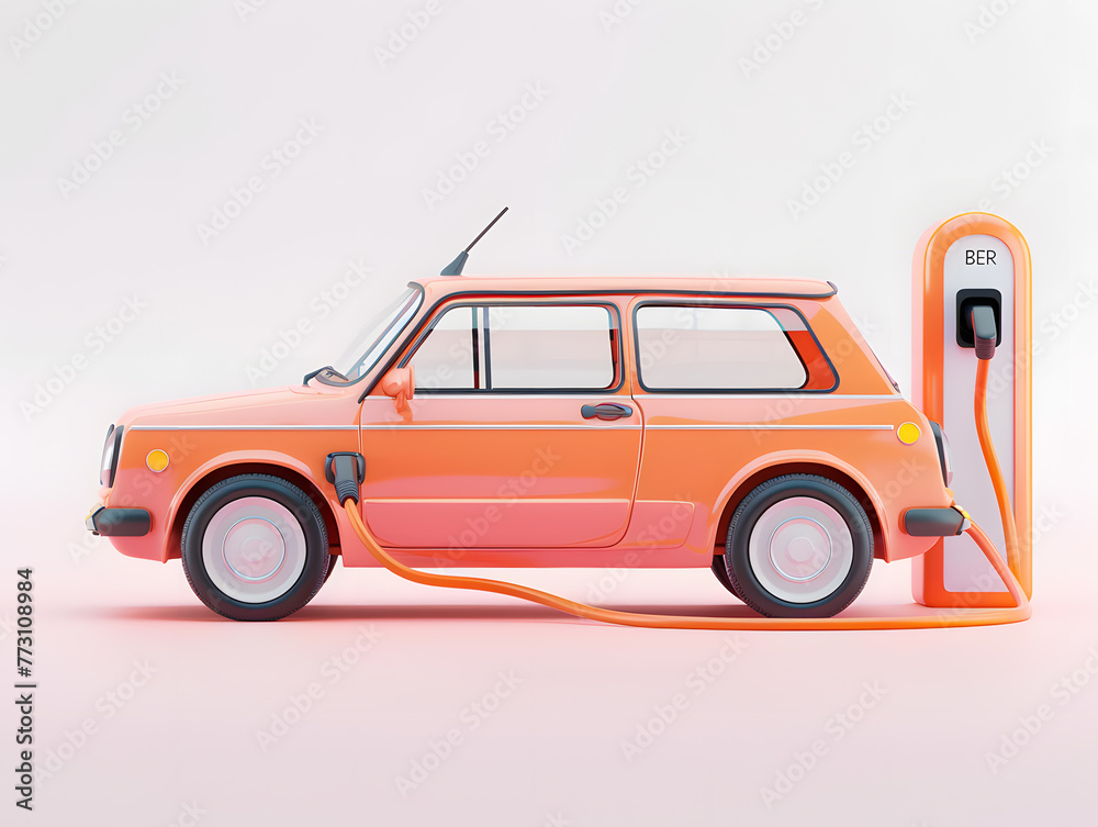 Variation 3d 3d icon of an EV car charging side view isolated on white ...