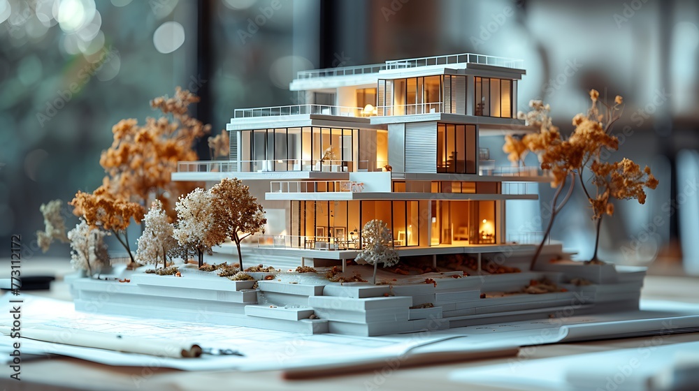 Architects working on construction project plan, blueprint ...