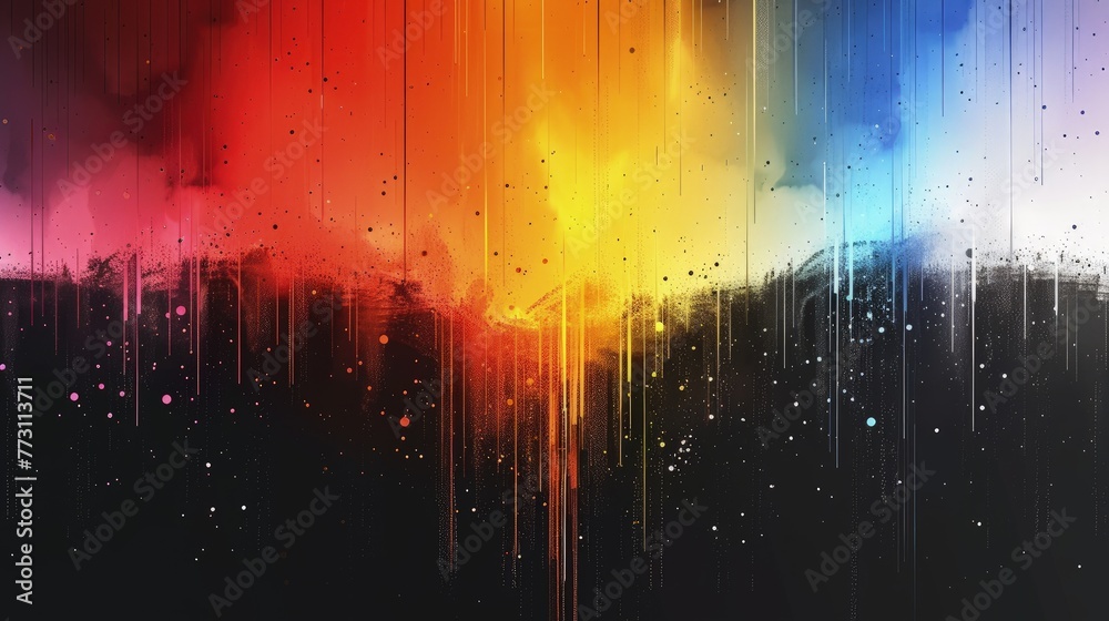 Abstract rainbow colors dripping in vertical lines, blending modern art ...