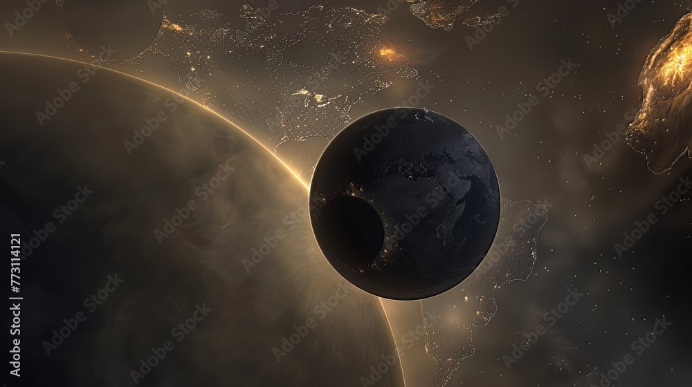 A meticulously crafted 3D diagram portrays a solar eclipse, utilizing a ...