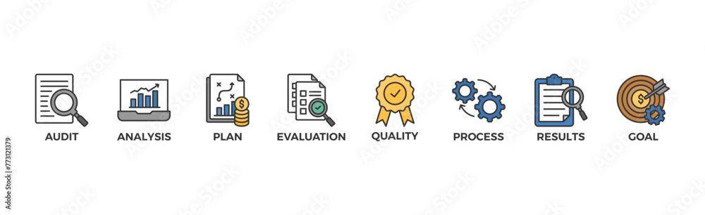 Assessment banner web icon vector illustration for accreditation and ...