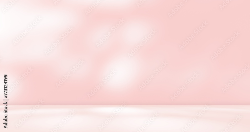 Empty pink colour room studio with sunlight effect shadow on the floor ...