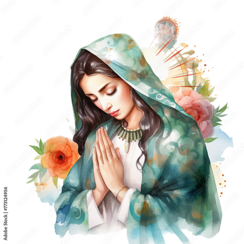 A Watercolor Our Lady Clipart is praying, Isolated on transparent PNG ...