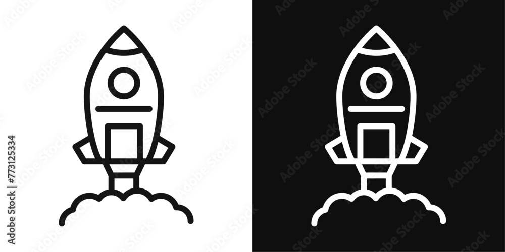 Startup Ship and Rocket Launch Icon Set. Space Shuttle and Exploration ...