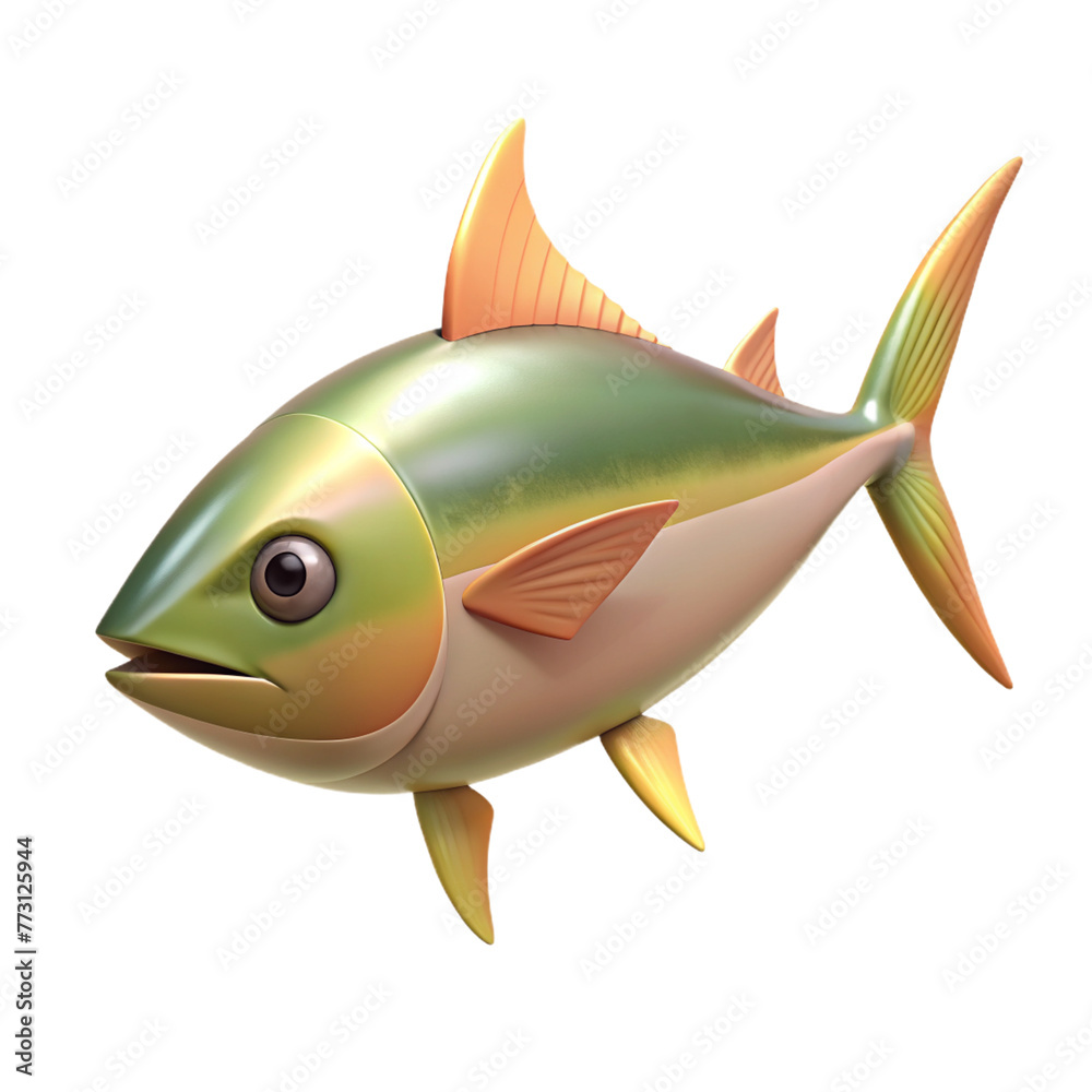 Cartoon Tuna fish of 3d render, aquatic animals, underwater life on ...