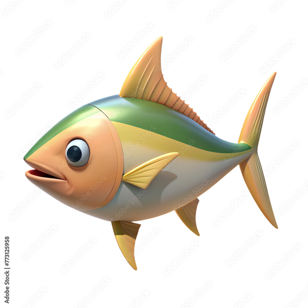 cartoon Tuna fish of 3d render, aquatic animals, underwater life on ...