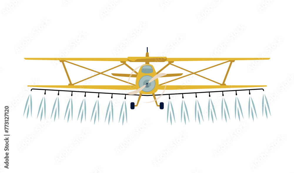 Airplane spraying fertilize, agricultural farming machinery, vector ...