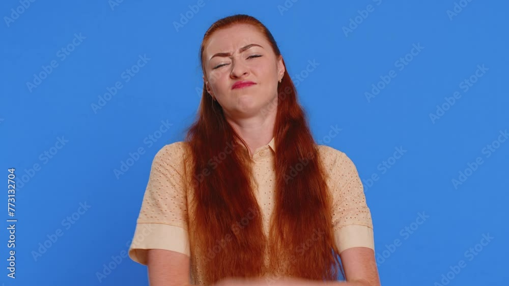 Sad woman crossed fingers feeling hopelessness loneliness, nervous ...