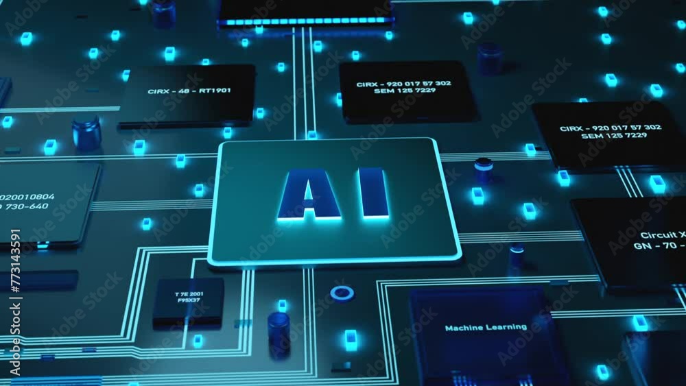 Blue illuminated AI (artificial intelligence) processor on the ...