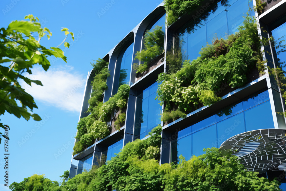 Eco-friendly building in the modern city. Sustainable glass office ...