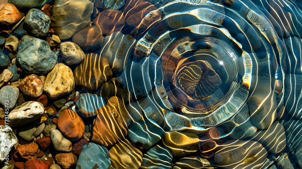 Water ripples with pebbles and stones in shallow water Stock ...