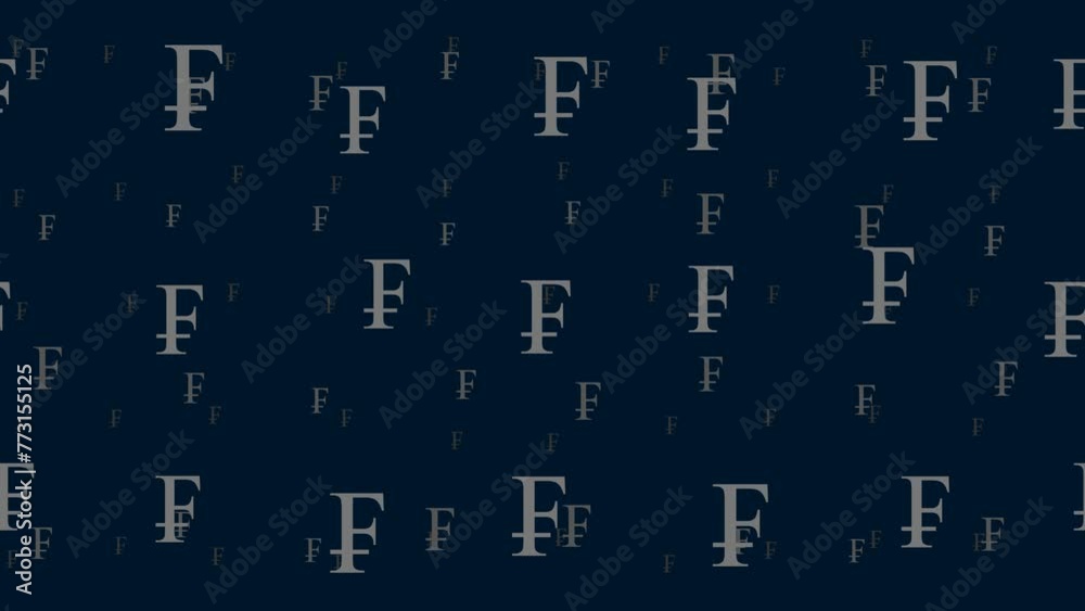 Franc symbols float horizontally from left to right. Parallax fly ...