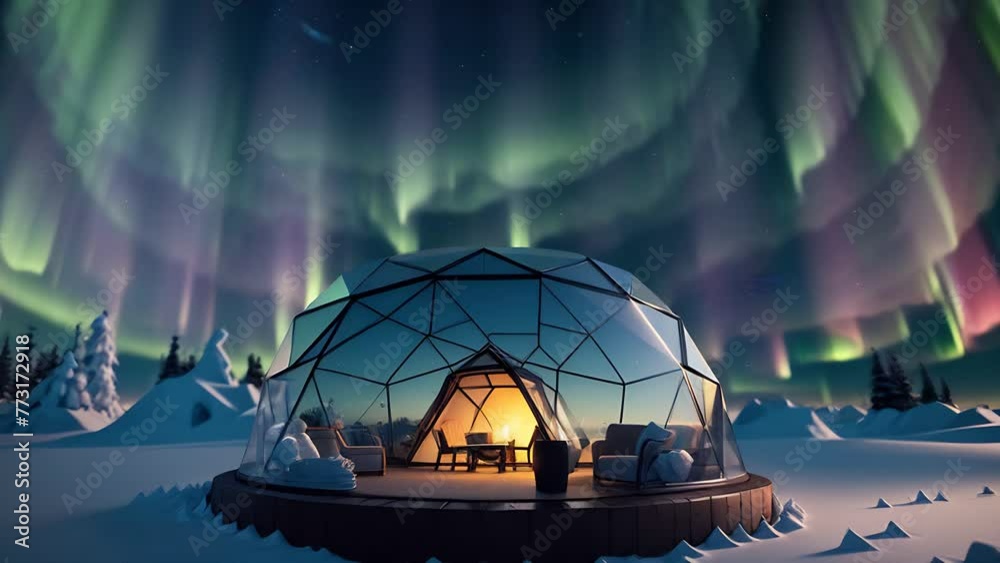 Vidéo Stock cozy igloo structure with glass walls, offering ...
