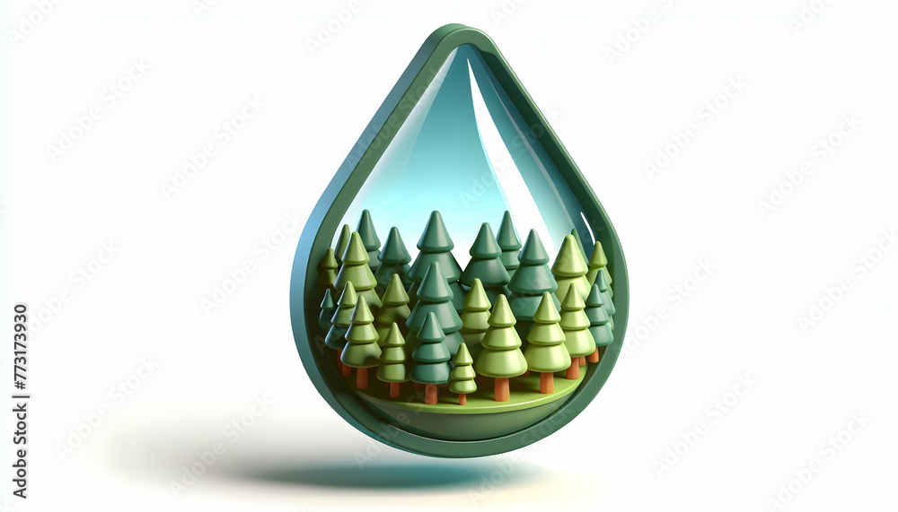 3d flat icon as Forest Reflection A droplet reflecting a dense forest ...