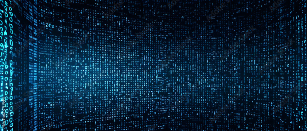 Binary Code Matrix. Digital Data Stream. Cyber Technology. Elegant Blue Coding Panorama ...