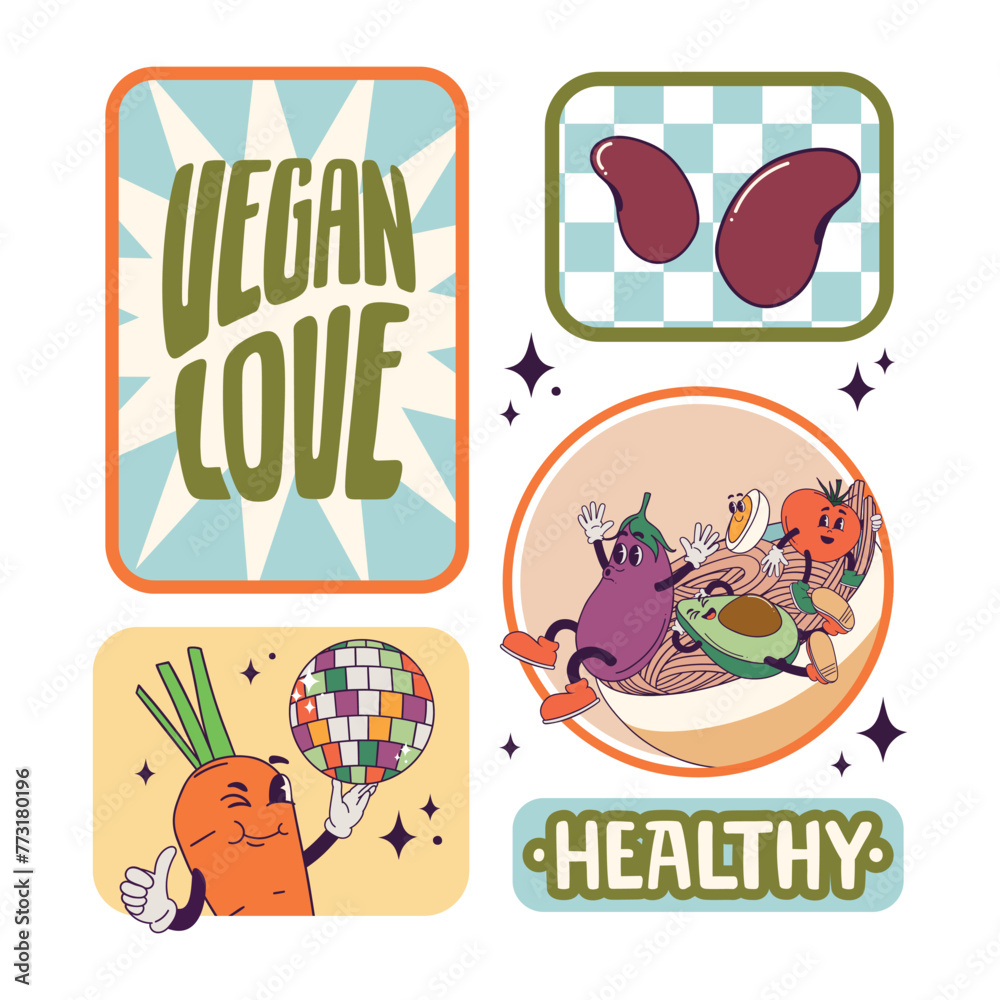 Vector set of bright vegetable stickers. Hand drawn poster for ...