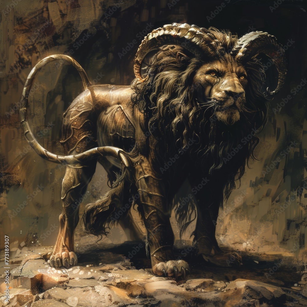 Chimera, A monstrous creature with the body of a lion, the head of a ...